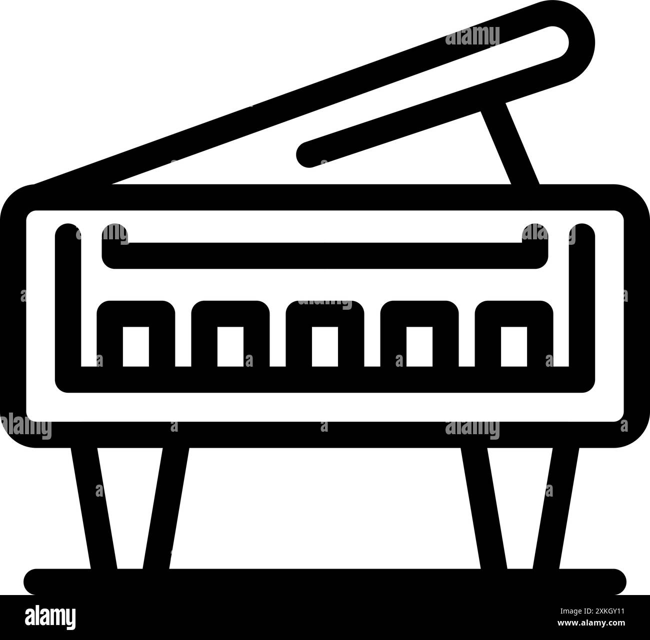 Black and white line art illustration of a grand piano standing on ...