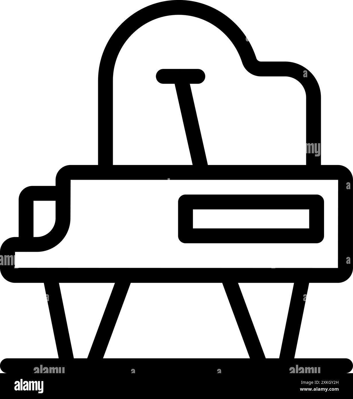 Black and white line art of a grand piano standing on a stage, with its ...