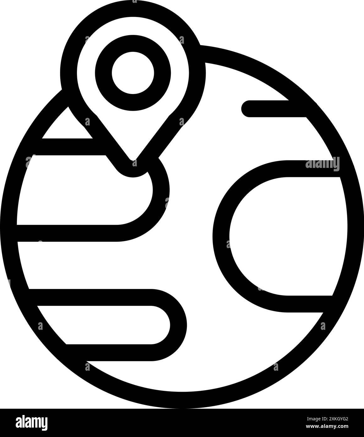 Simple black and white line art icon of planet earth with a location ...