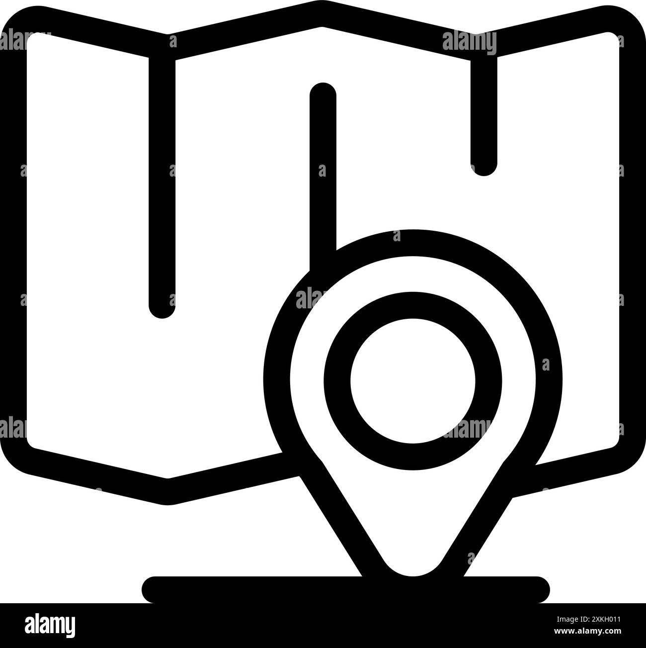 Simple icon of a location pin marking a point on a folded paper map ...