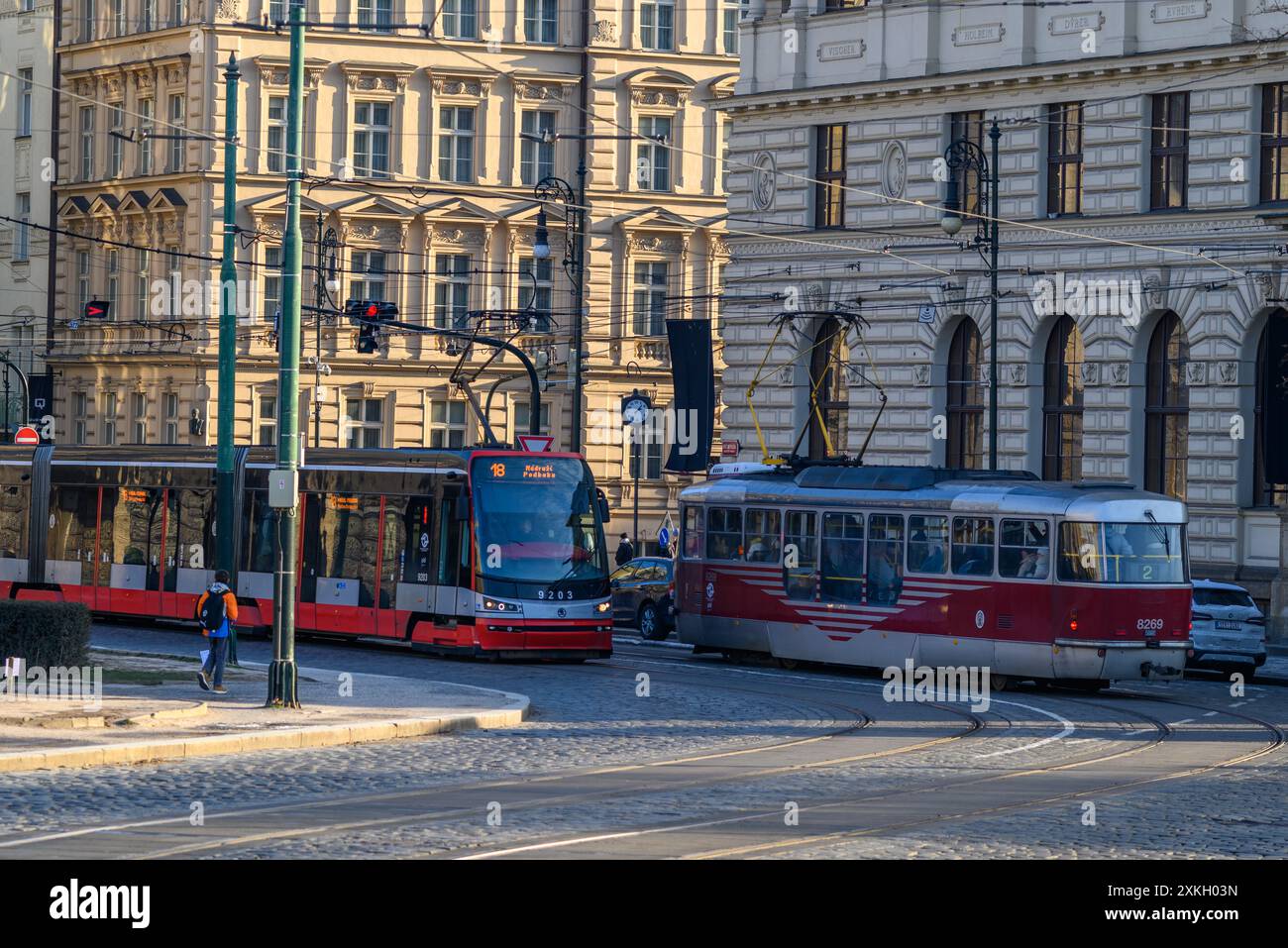 Prague red trams hi-res stock photography and images - Alamy