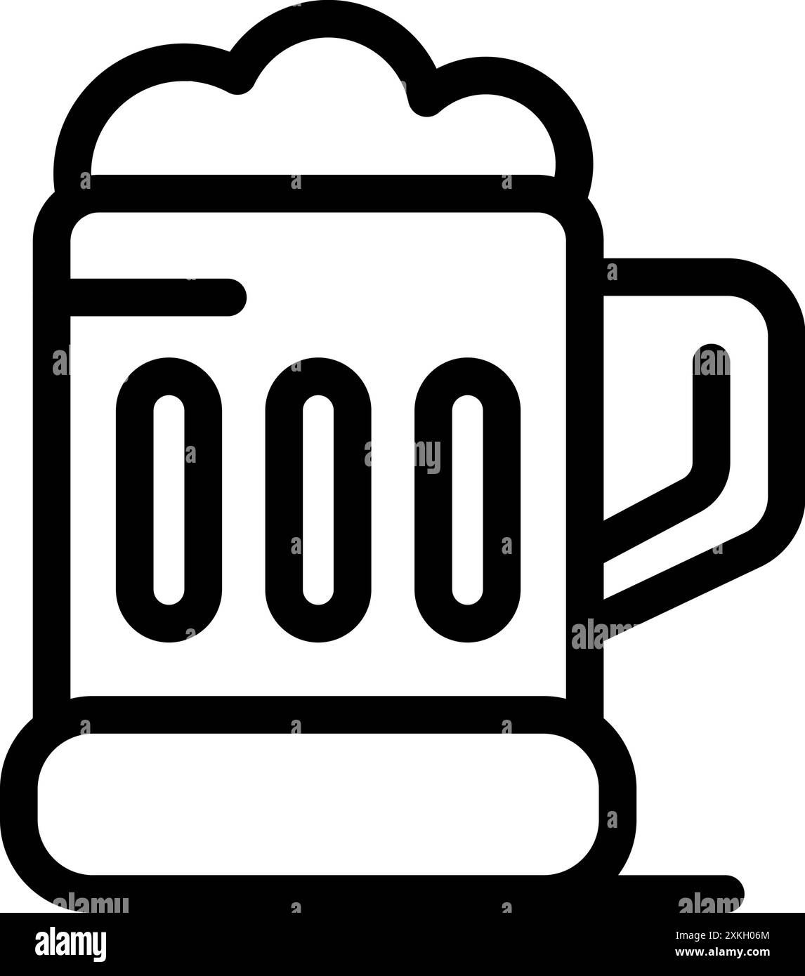 Simple line art icon of a large beer glass overflowing with frothy beer ...