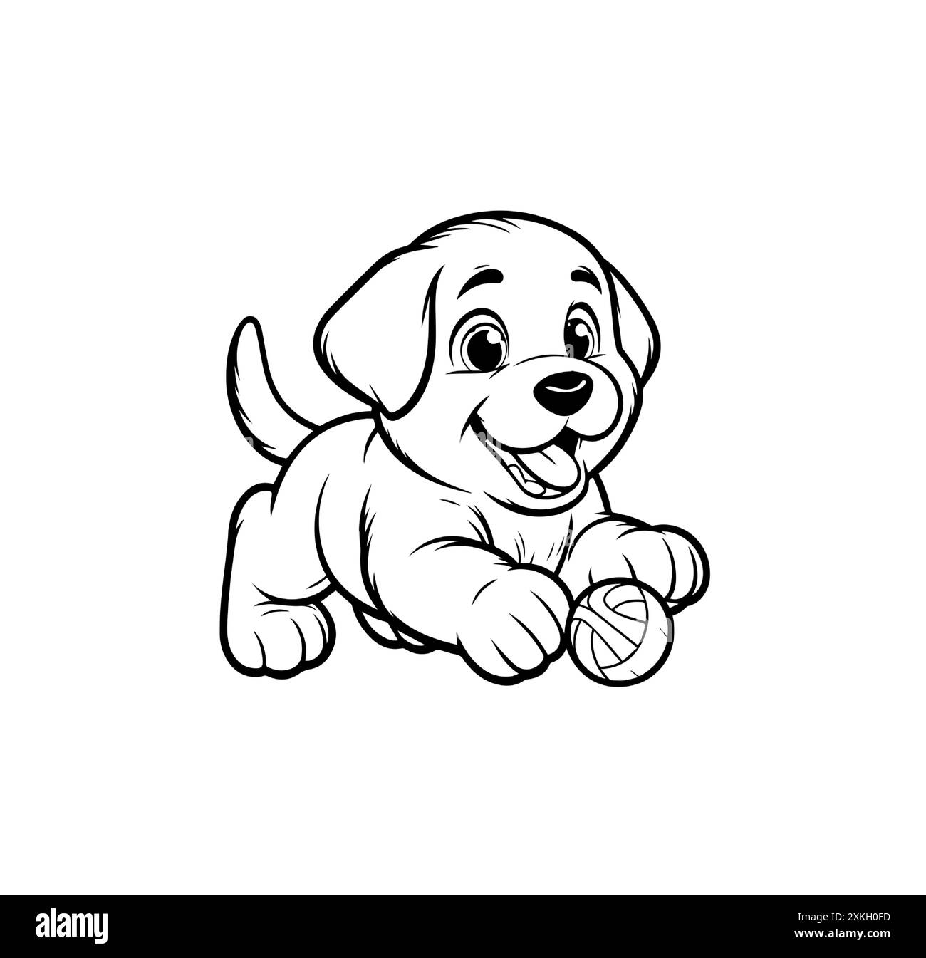 Playful Labrador puppy holding a ball. Adorable cartoon dog with a ...