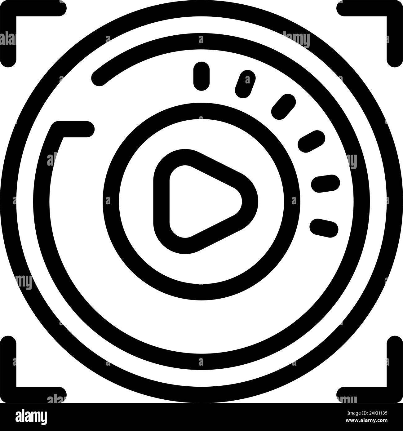Simple line icon of a video camera viewfinder showing a play button and ...