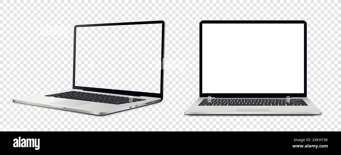 Laptop computer with white and empty screen on transparent background ...