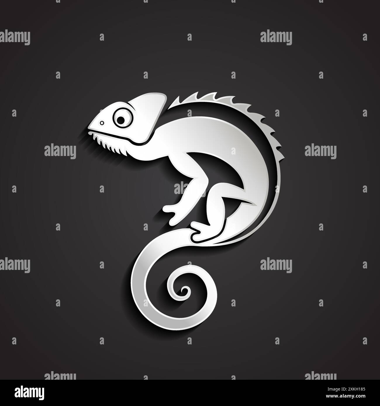 chameleon 3d silver simple animal outline logo design Stock Vector ...