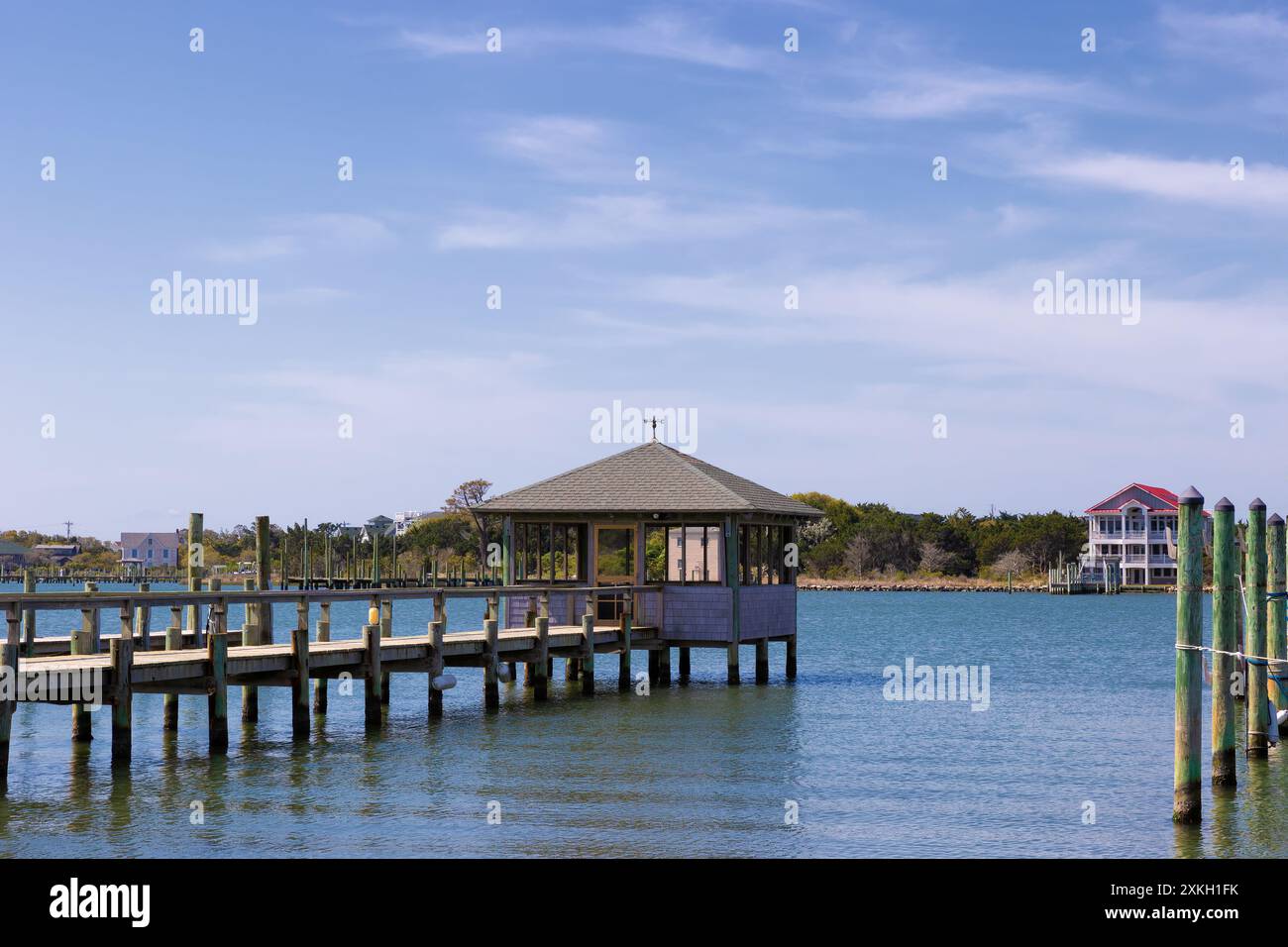 View of fishing dock along the shoreline on Ocracoke Island, in Outer ...