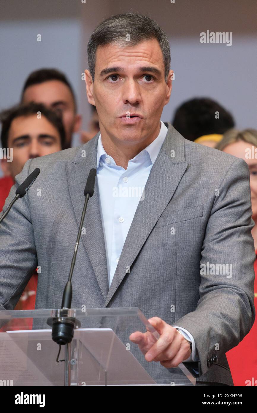 Spanish Prime Minister Pedro Sanchez during reception for the teams ...