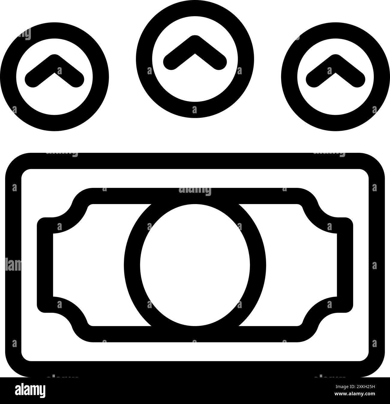 Line art icon of a banknote with three up arrows over it, representing ...