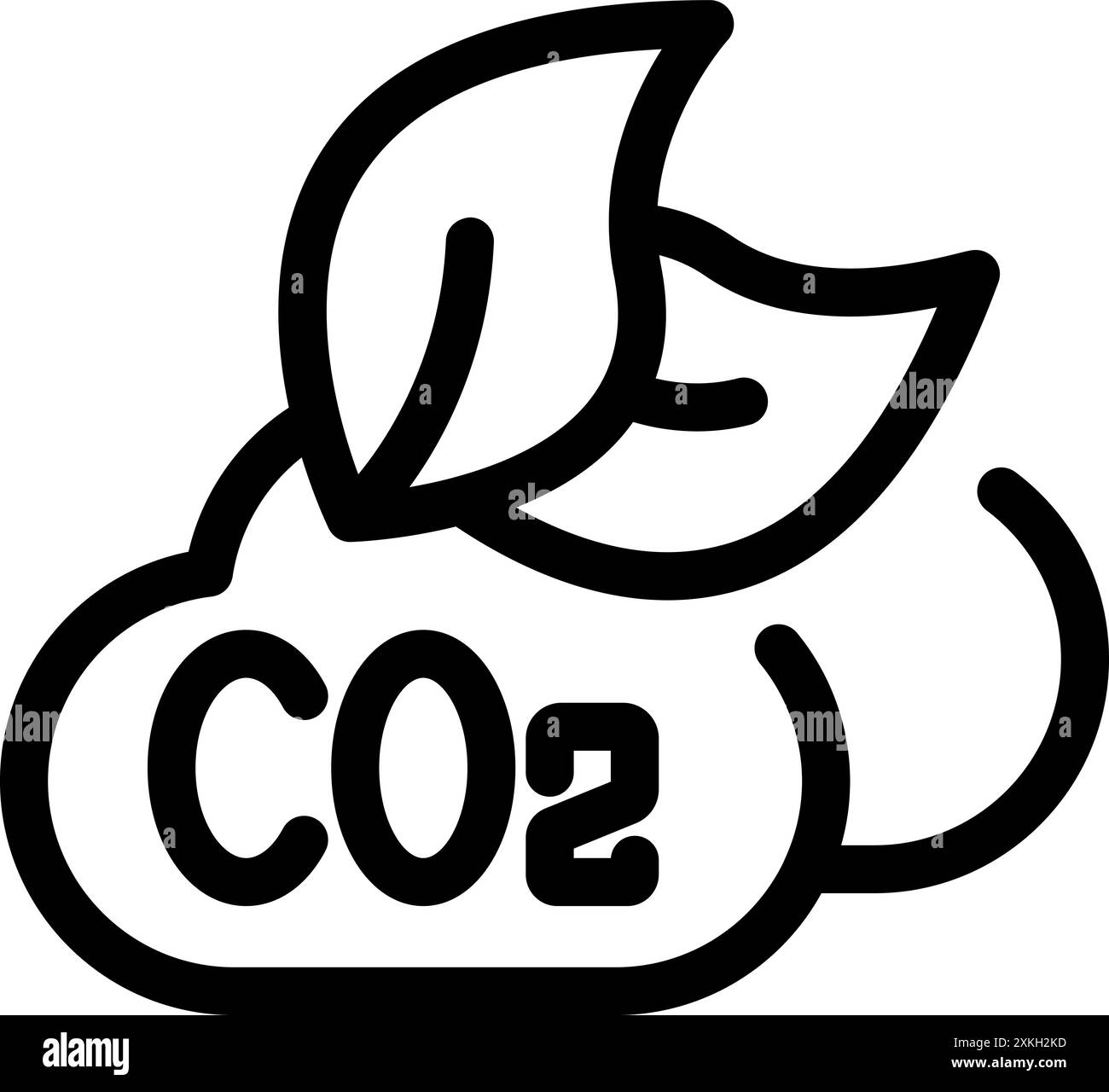 Bold line icon depicting a green leaf interacting with a co2 cloud ...