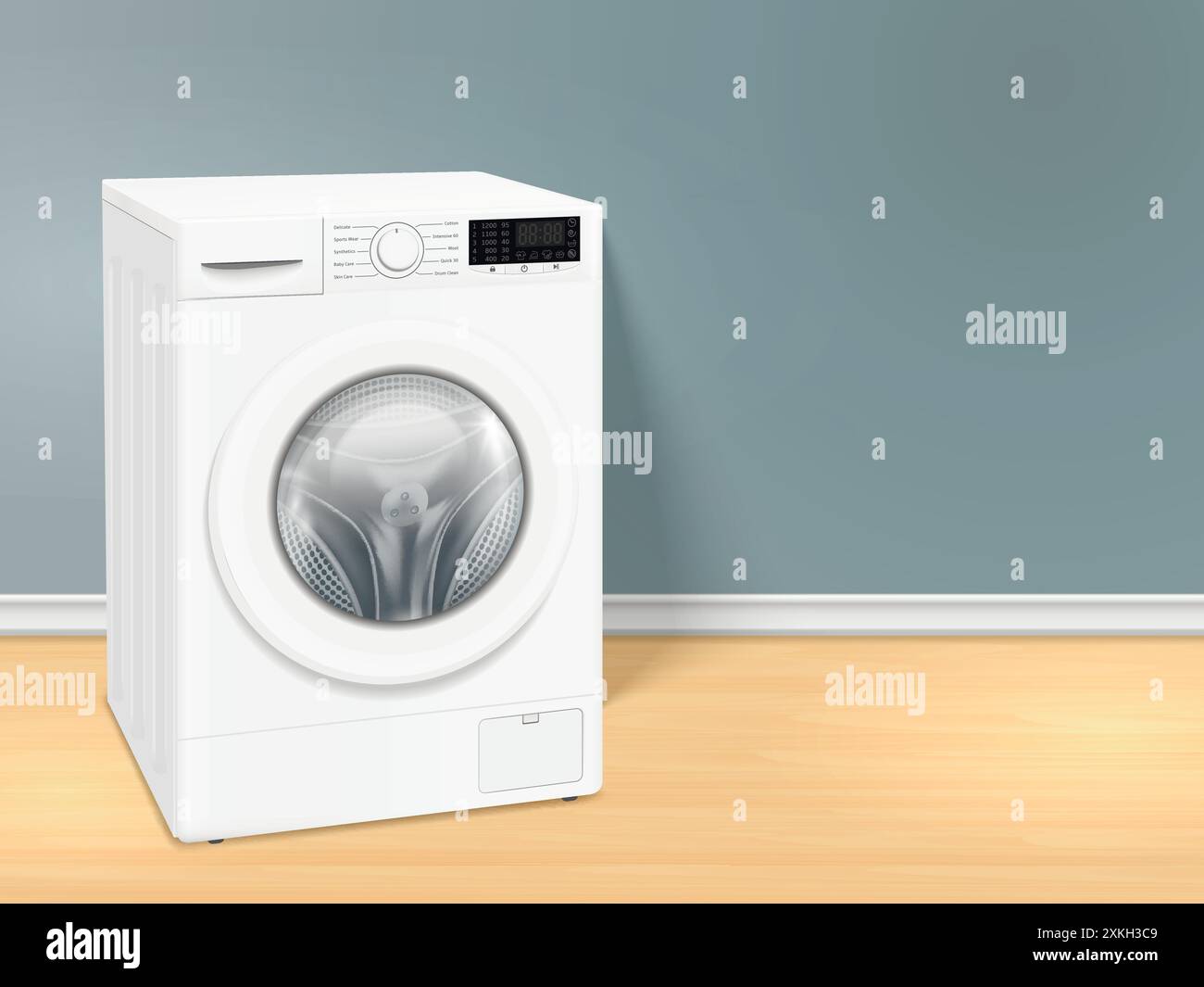 Modern washing machine in empty laundry room. Vector illustration Stock ...