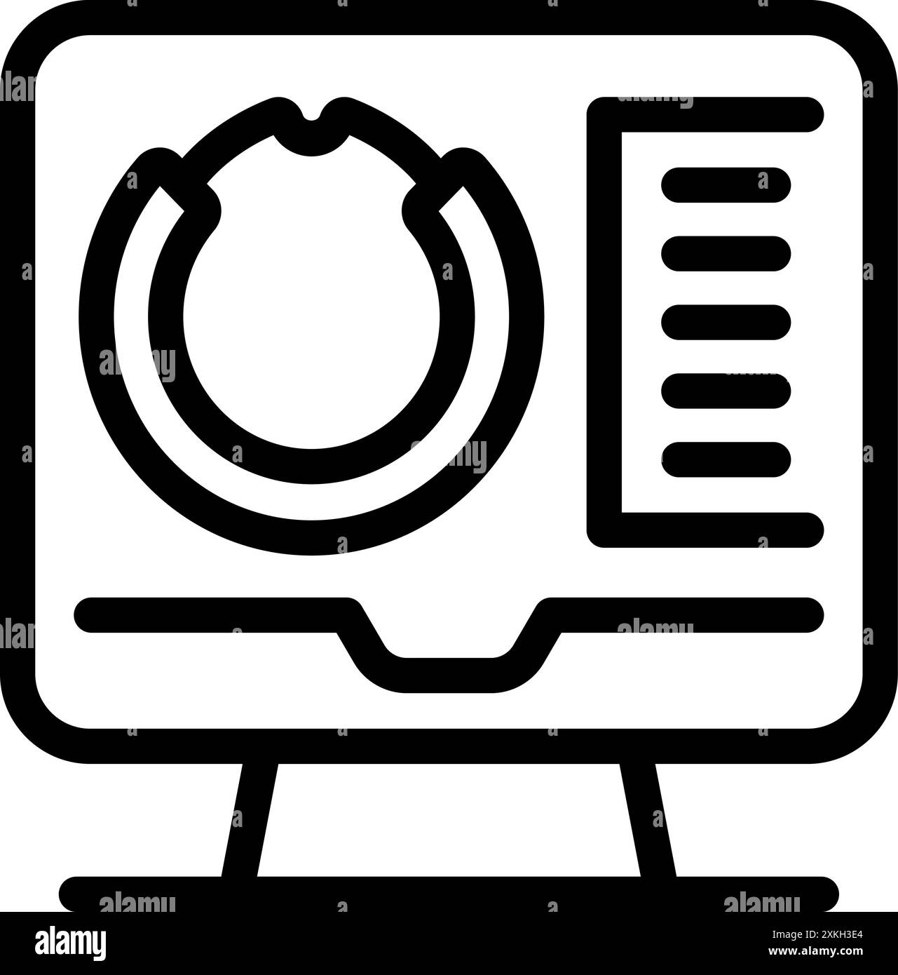 Line icon of a computer screen displaying a circular economy symbol, representing sustainability ...