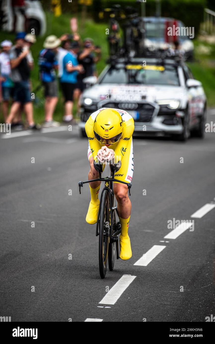 TADEJ POGACAR of UAE TEAM EMIRATES cycling in the Tour de France Stage ...