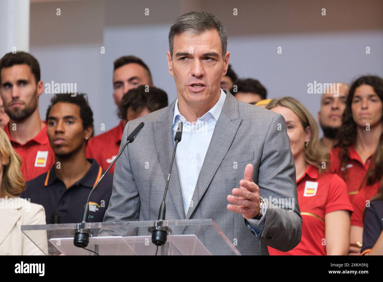 Spanish Prime Minister Pedro Sanchez during reception for the teams ...