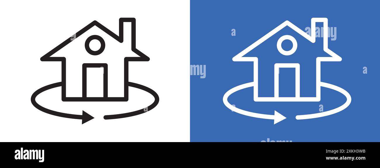 360 degree house icon logo sign vector outline in black and white color ...