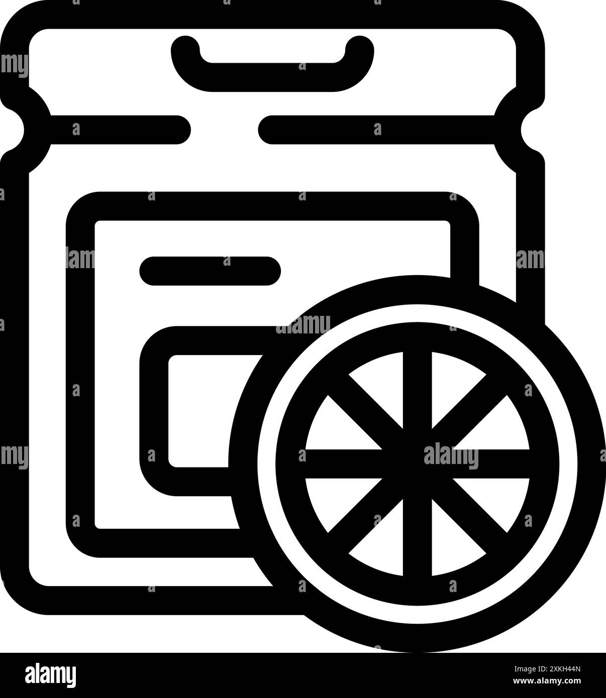 Line icon of a wet wipes pack with a citrus fruit symbol, indicating a ...