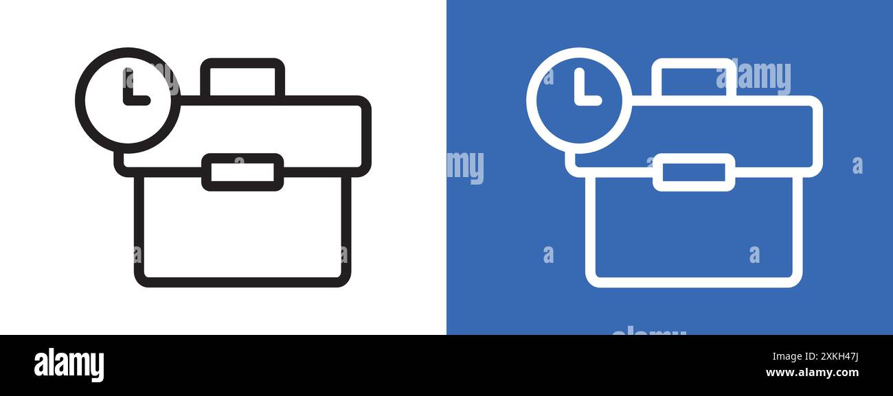 Briefcase with clock icon logo sign vector outline in black and white ...