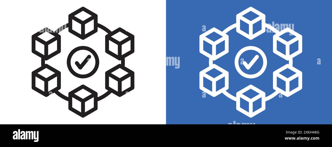 Blockchain technology icon logo sign vector outline in black and white ...