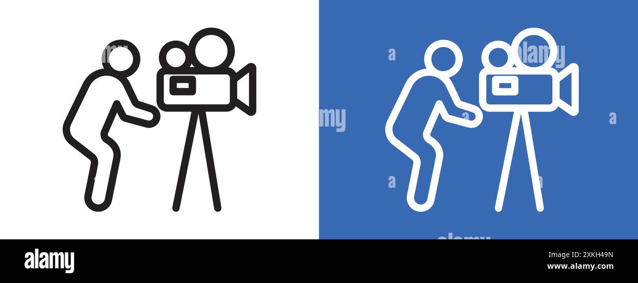Cameraman icon logo sign vector outline in black and white color Stock ...