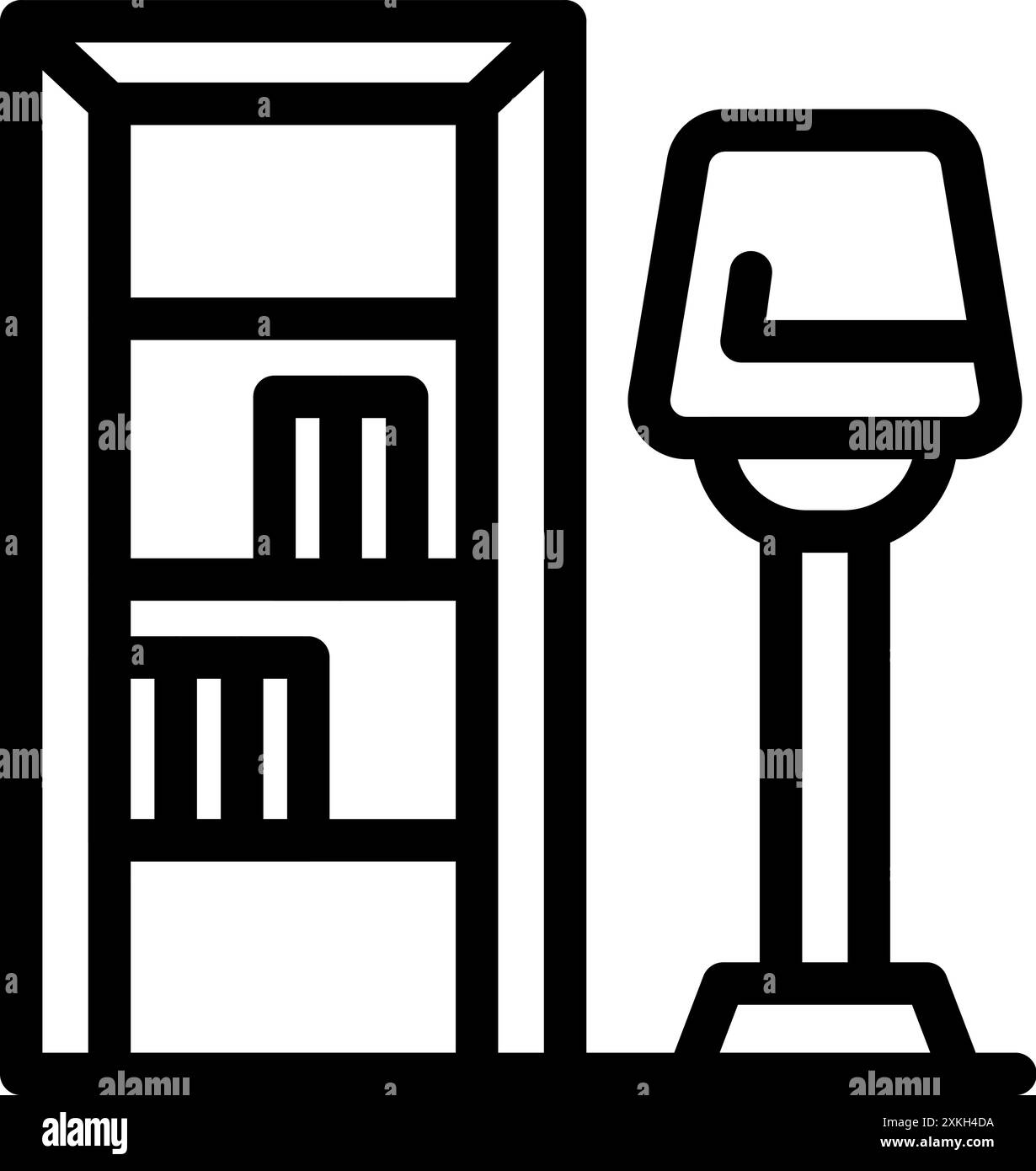 Simple line icon of a bookcase and a floor lamp, perfect for ...