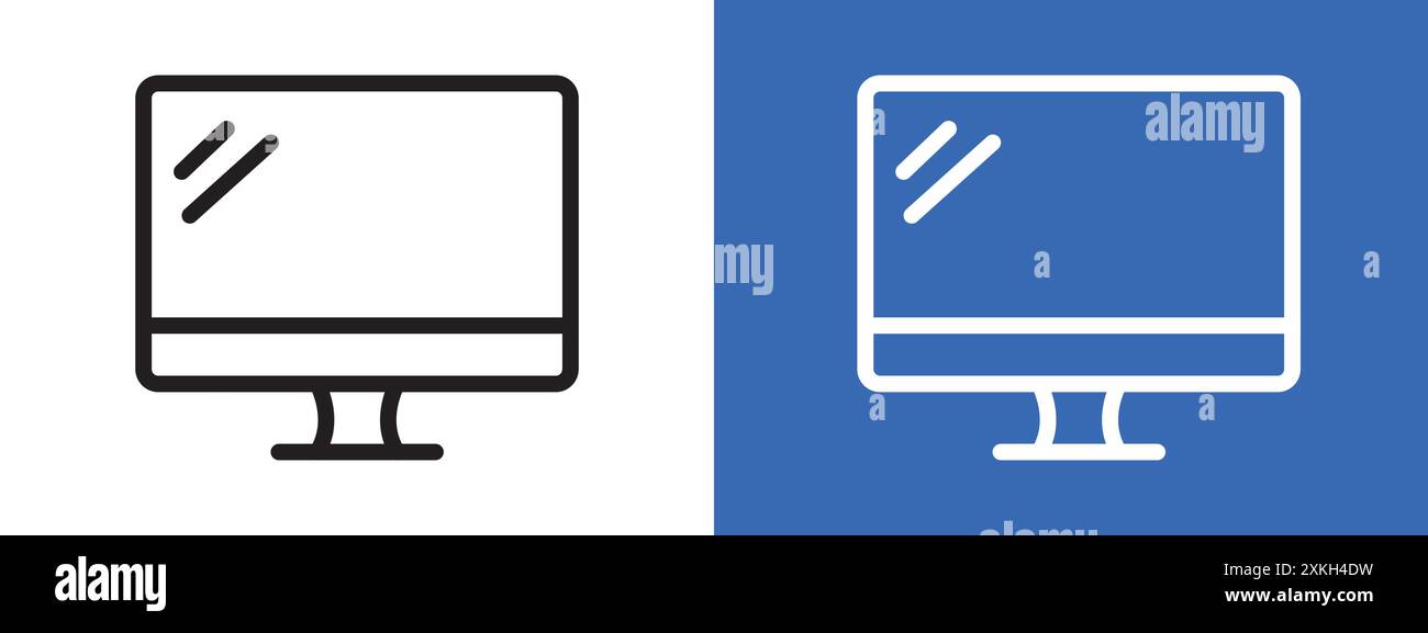 Computer monitor icon logo sign vector outline in black and white color ...