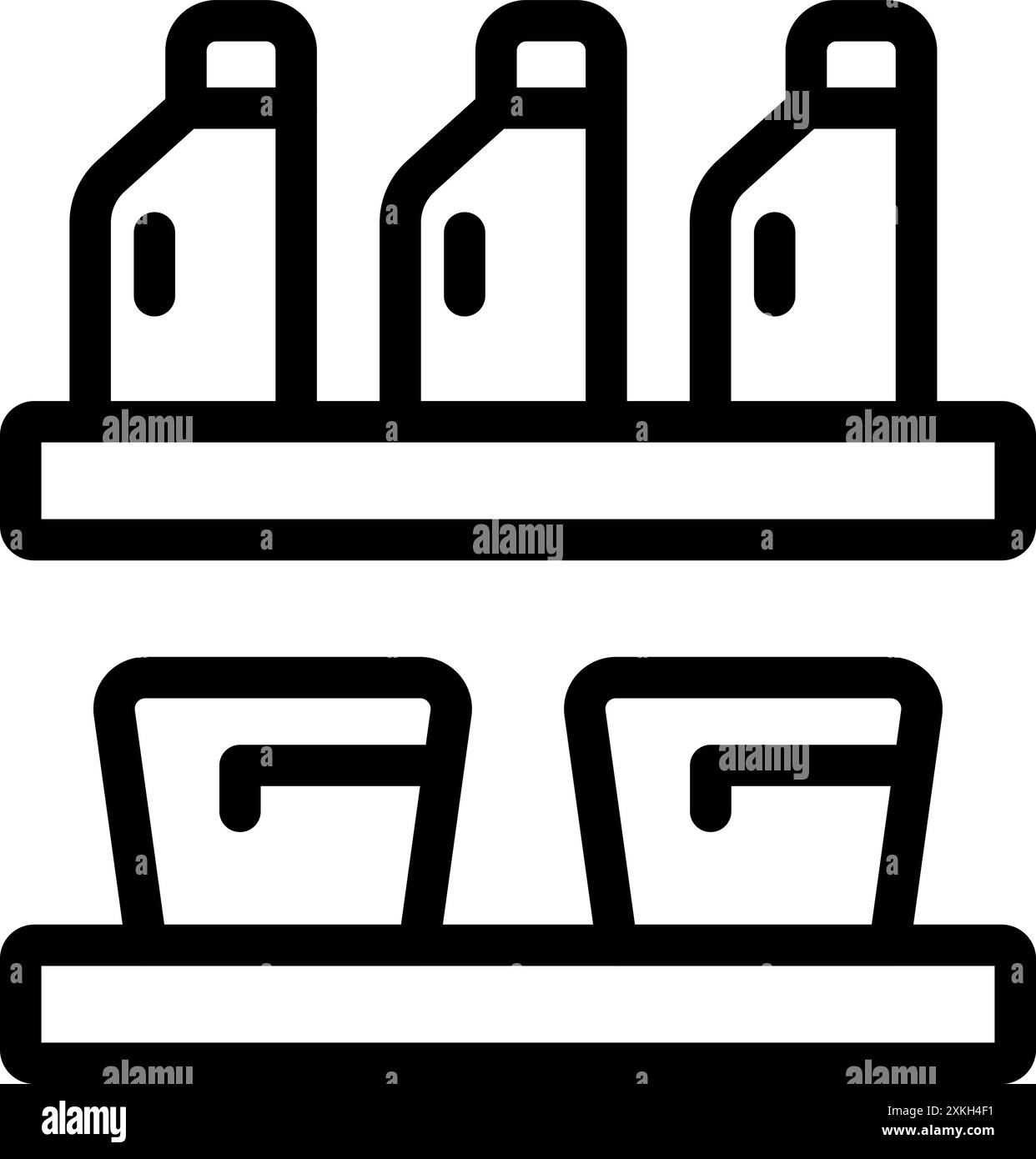 Simple black and white icon of shelves stocking cleaning supplies and ...