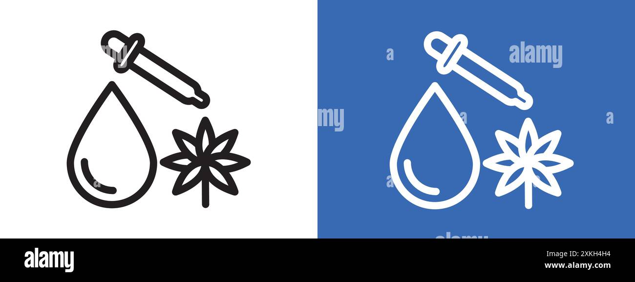 CBD oil drop icon logo sign vector outline in black and white color ...