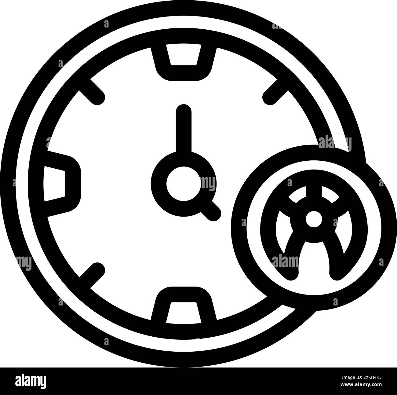 Simple, bold line icon of a clock face with a steering wheel ...