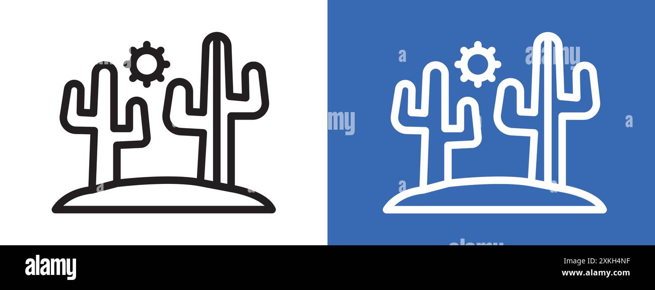 Desert cactus icon logo sign vector outline in black and white color ...