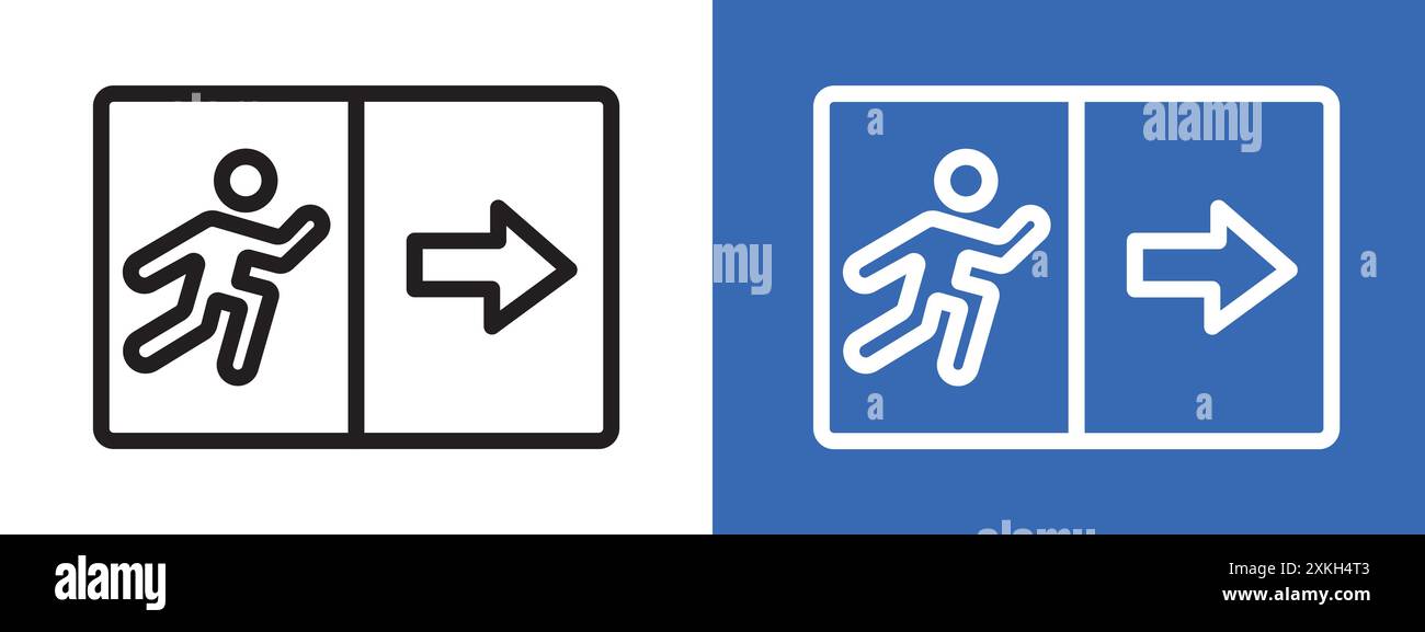 Emergency exit icon logo sign vector outline in black and white color ...