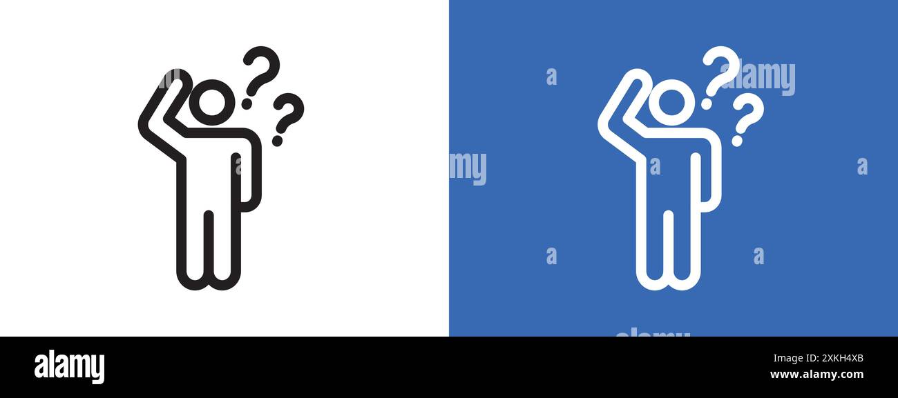 Confusing man icon logo sign vector outline in black and white color ...