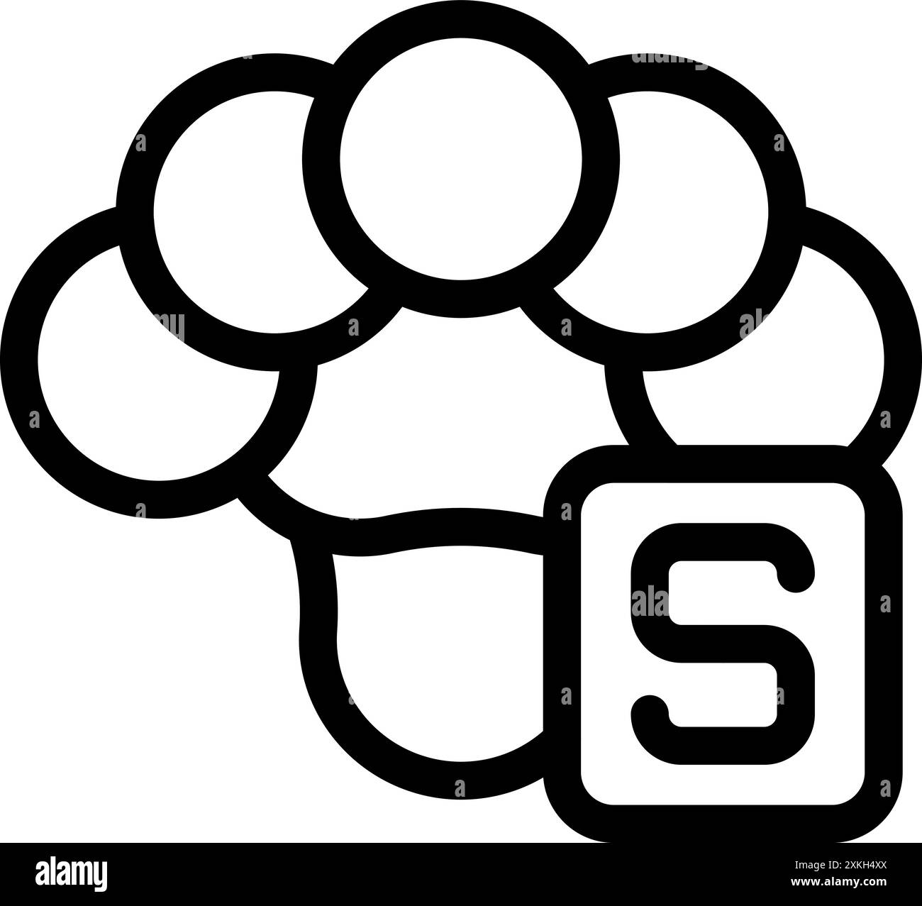 Black and white icon of a sulfur atom, represented by its nucleus and ...