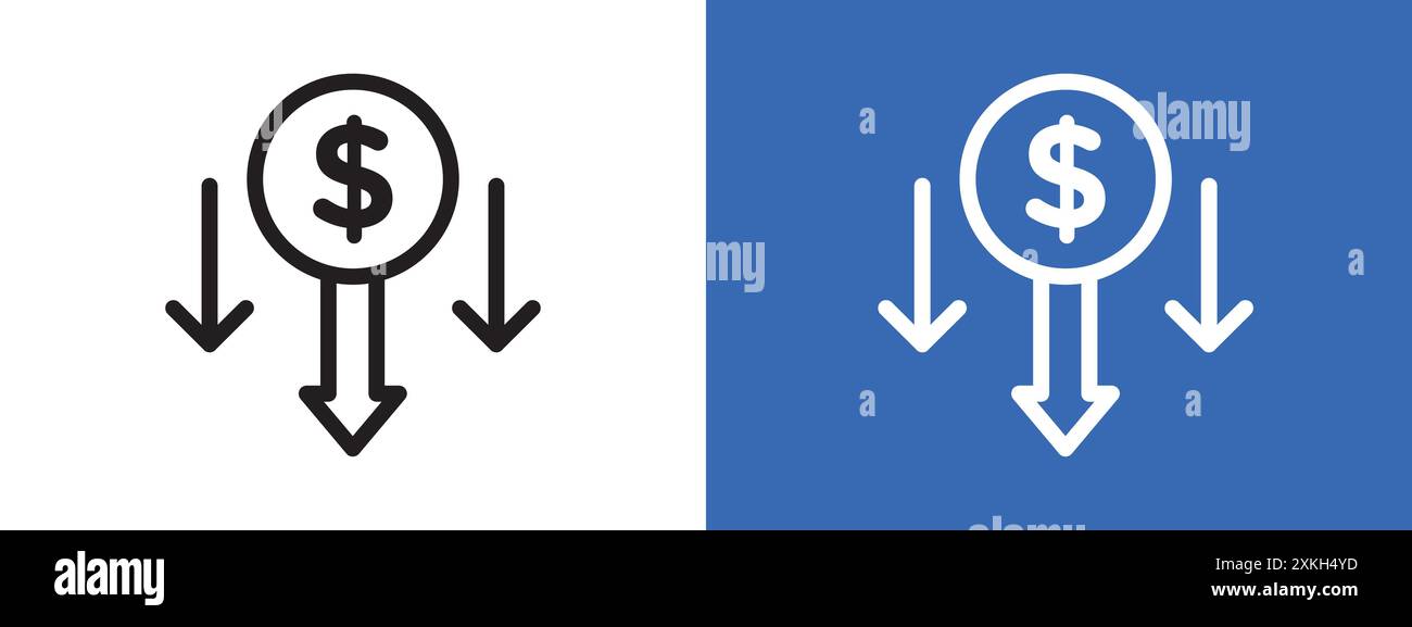 Cost reduction icon logo sign vector outline in black and white color ...