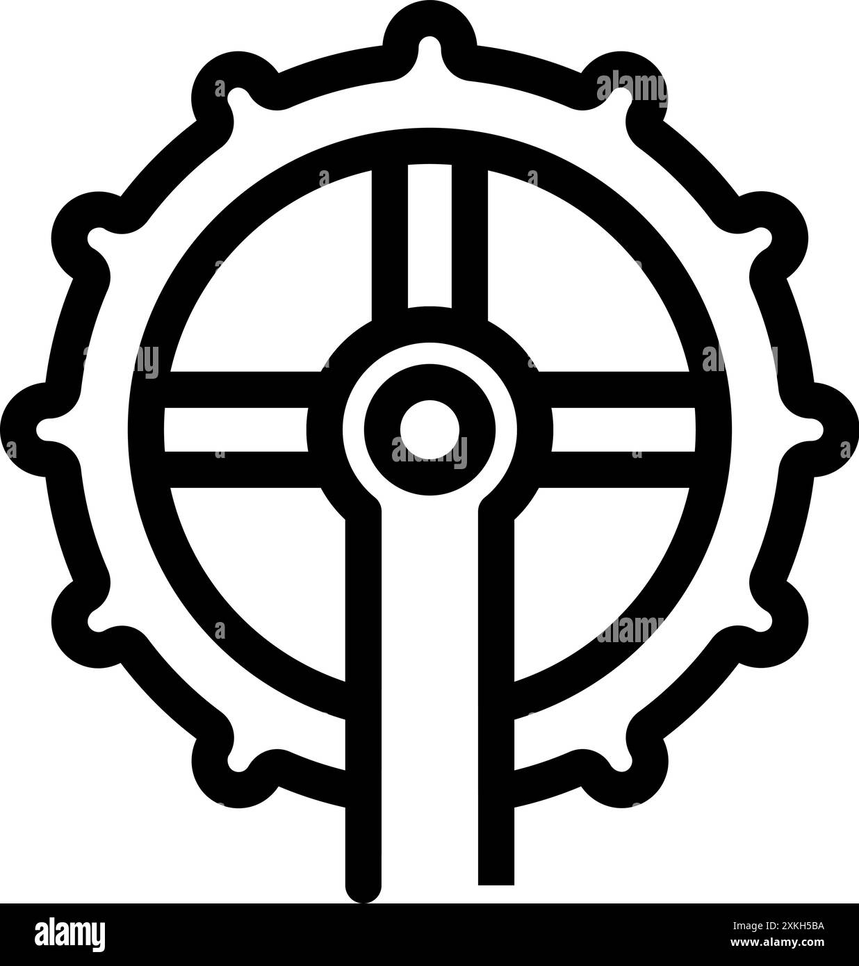 Round metal water valve with a spigot handle shutting off the flow ...