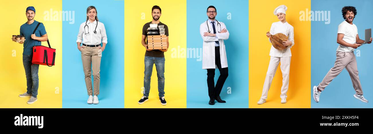 People of different professions. Collage with portraits on various ...