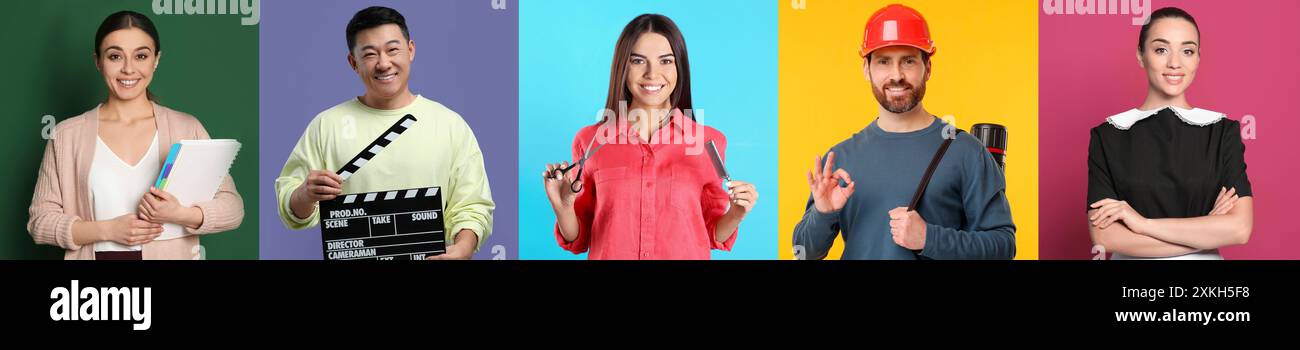 People of different professions. Collage with portraits on various ...