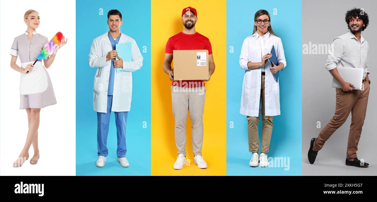People of different professions. Collage with portraits on various ...