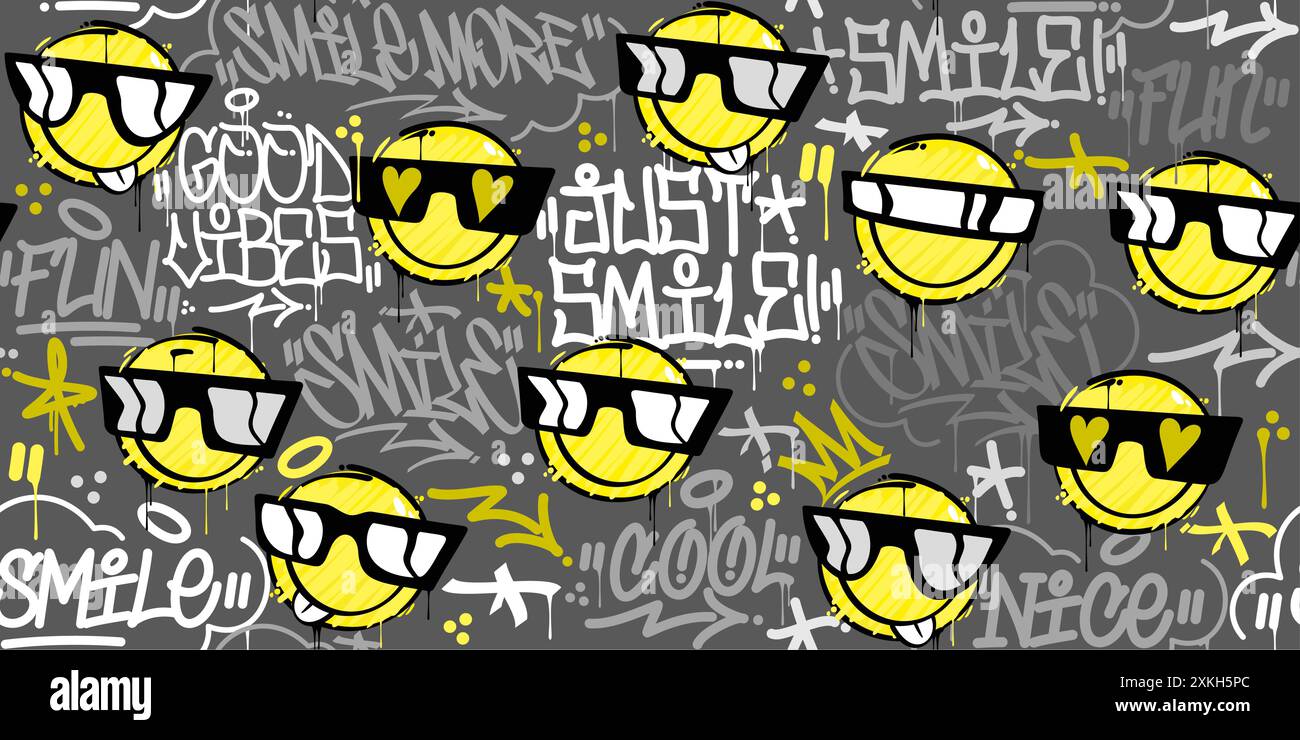 Creative Trendy Abstract Street Art Graffiti Style Happy Smiling Face ...