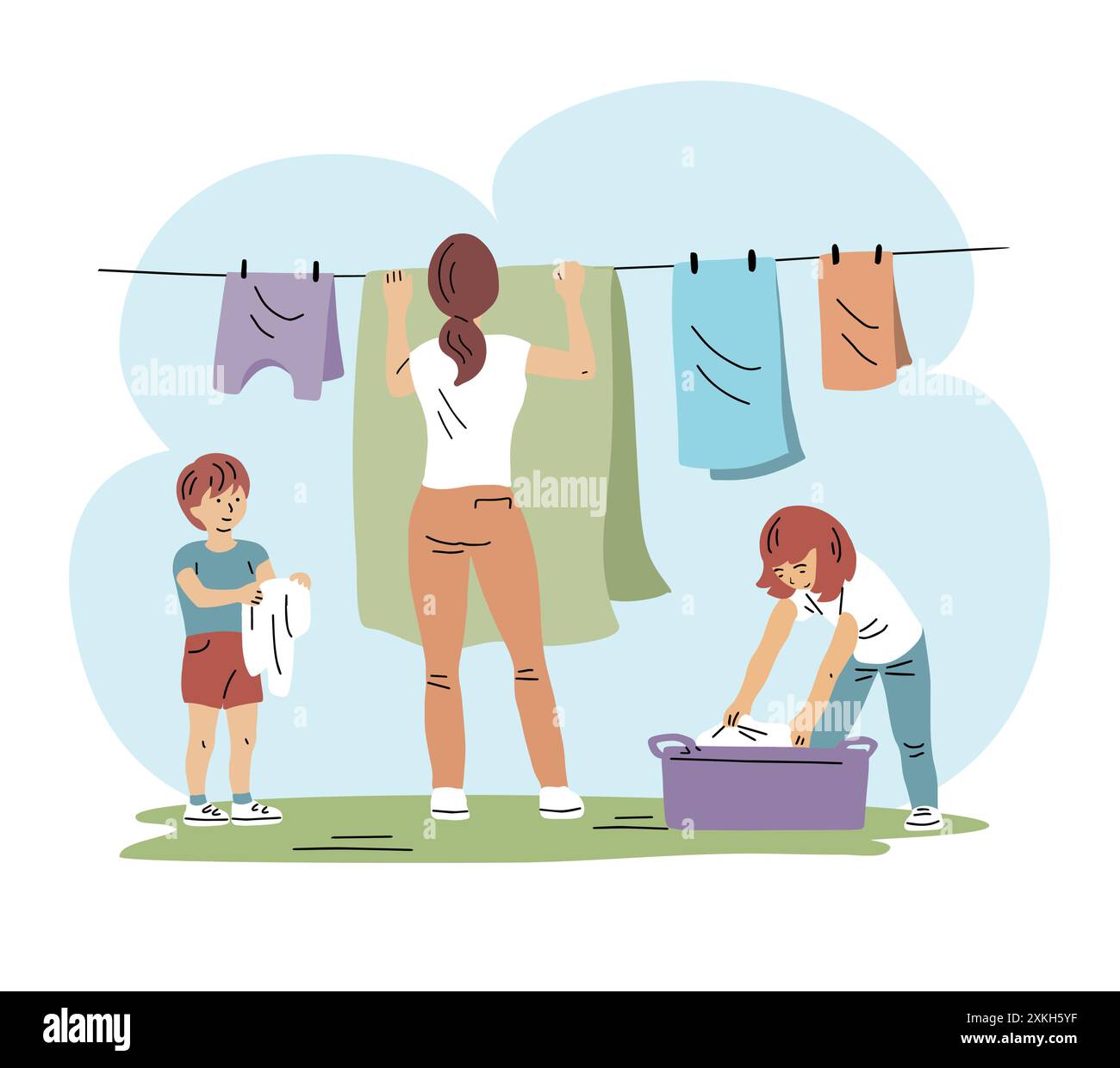 Father and daughter hanging out laundry Stock Vector Image & Art - Alamy