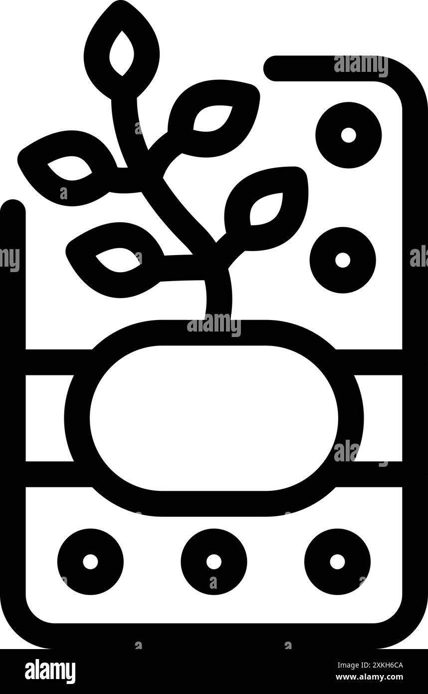 Line icon of a plant growing inside a smart farm system, representing ...