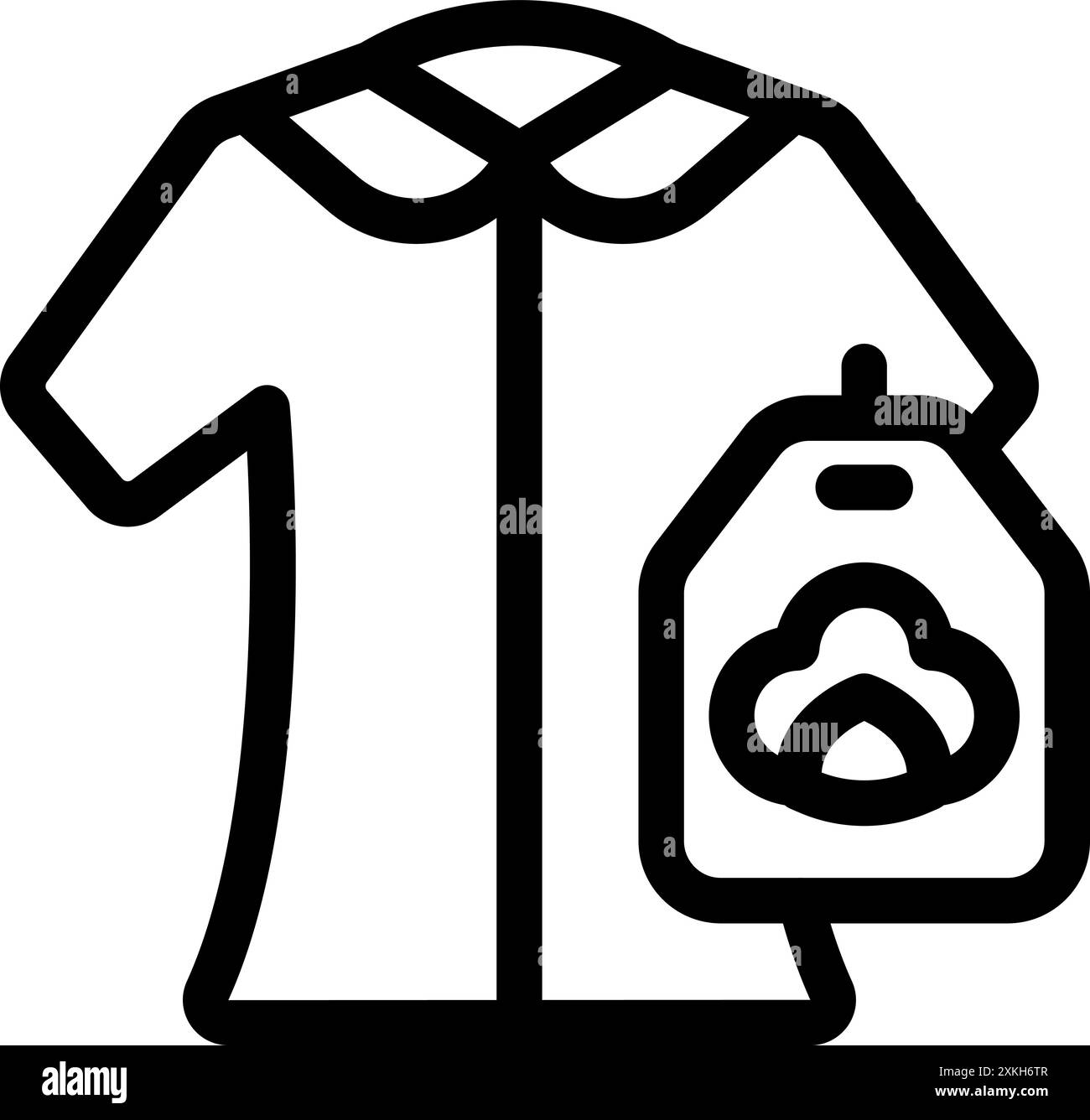 Line icon of a t shirt with a label indicating a delicate wash cycle ...