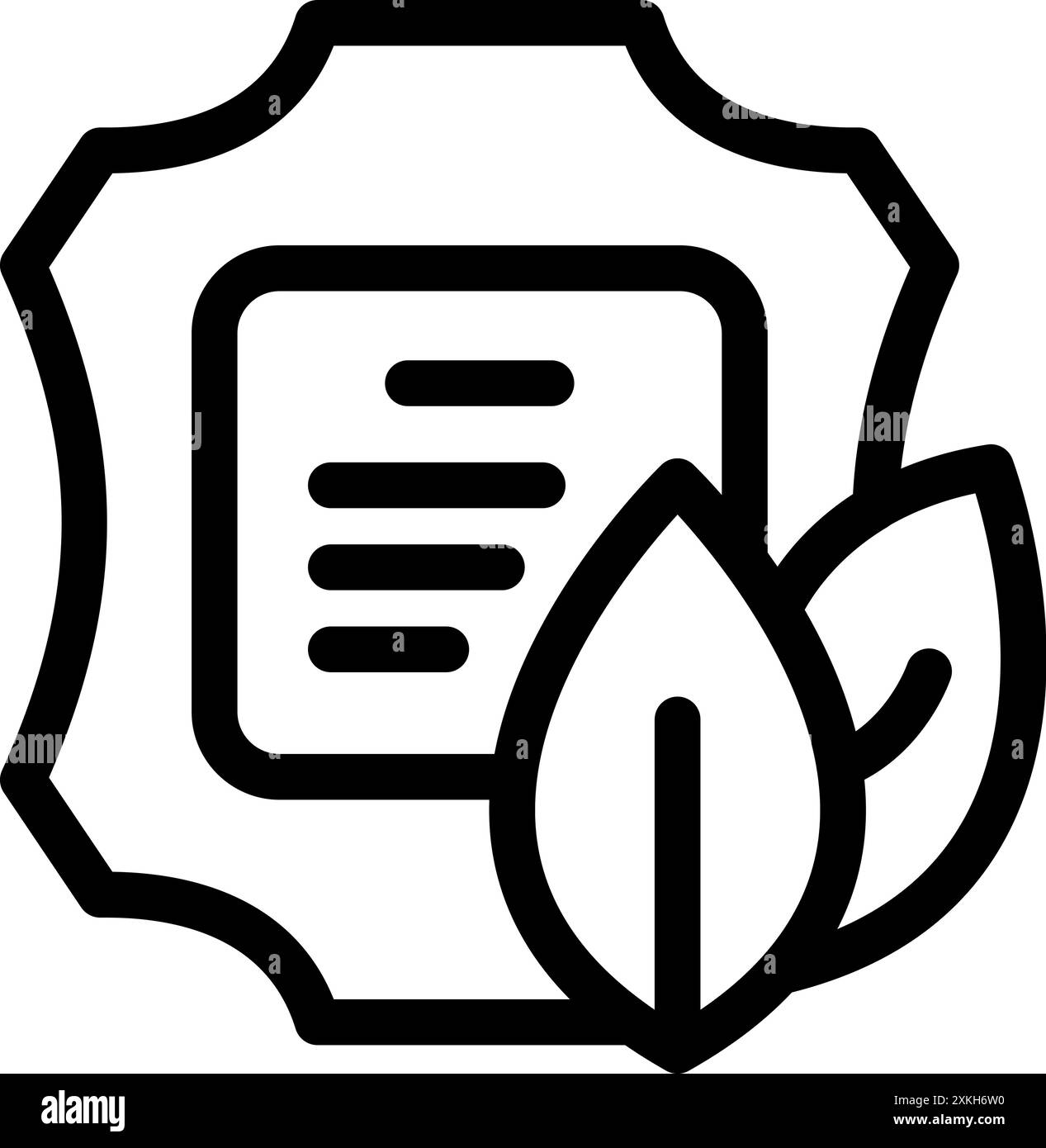 Line icon of a certificate with leaves, representing a certification of ...
