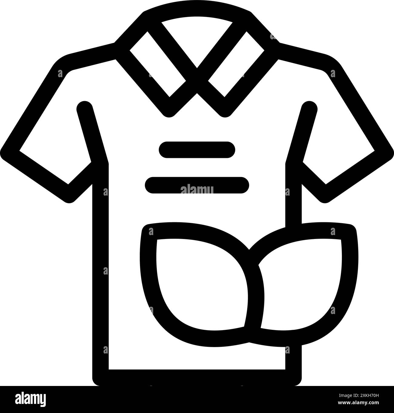 Simple black and white icon of a polo shirt with leaves growing, representing eco friendly ...