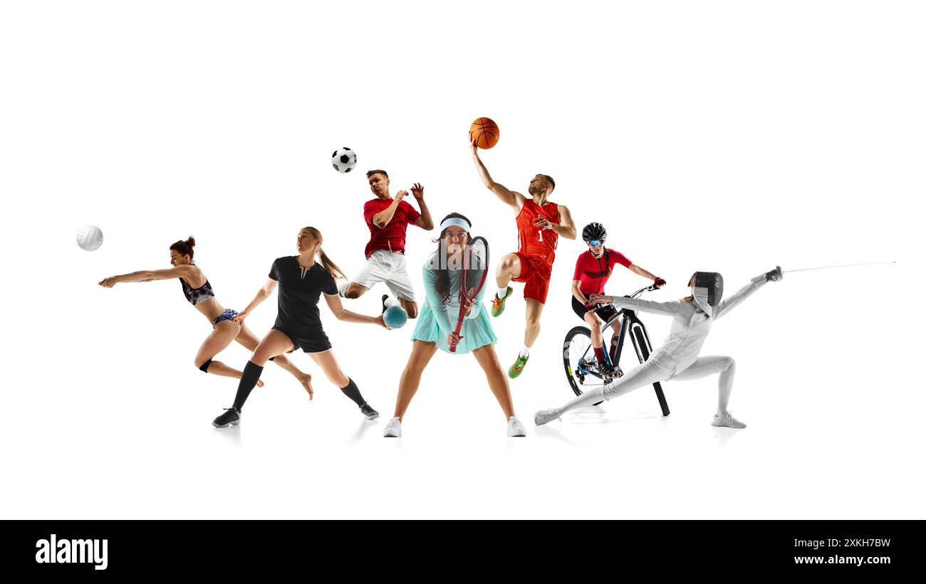 Energetic collage. Athletes in various activities. Each person ...