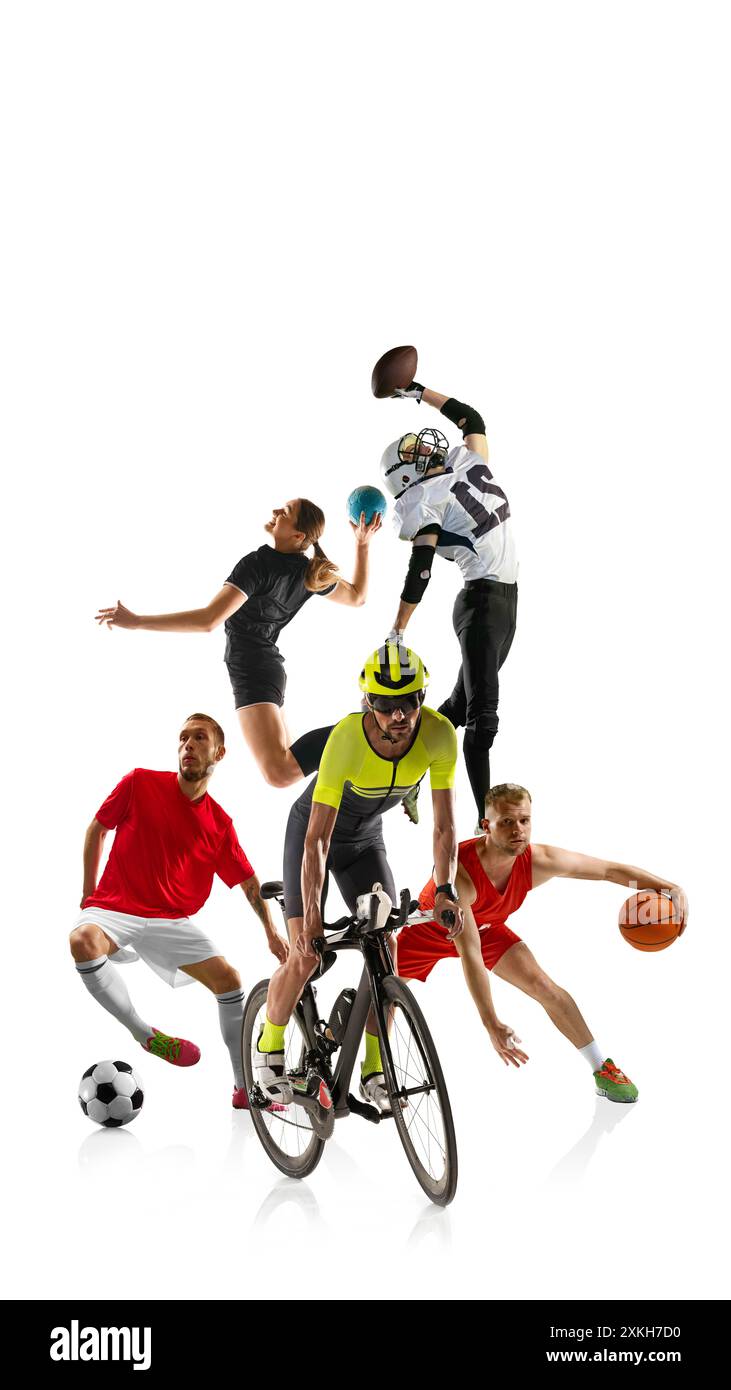 Energetic collage. Sportsmen in various activities. Each person ...