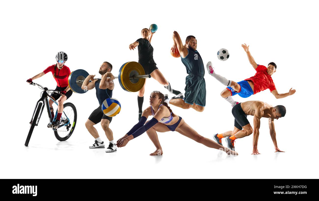 Energetic collage. Athletes in various dynamic poses, highlighting ...