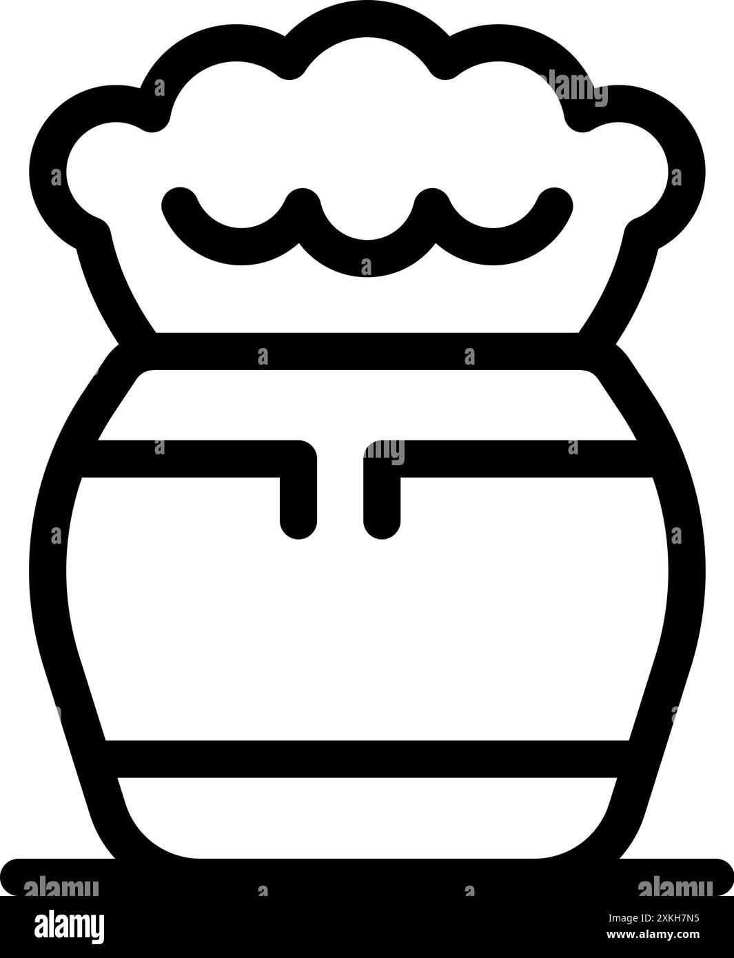 Line drawing of a clay pot overflowing with delicious pongal, a ...