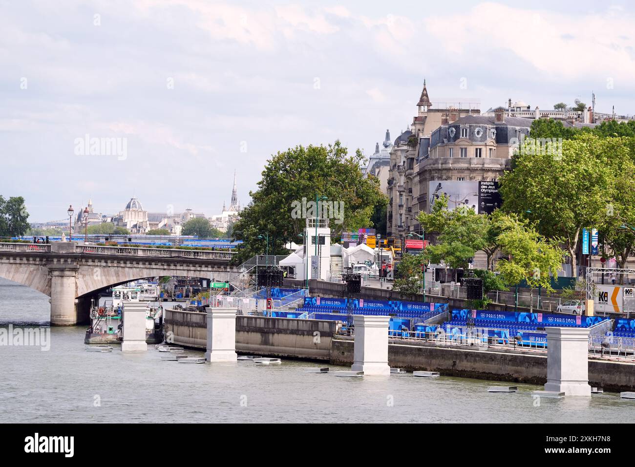 Work is completed on seating for the opening ceremony alongside the ...