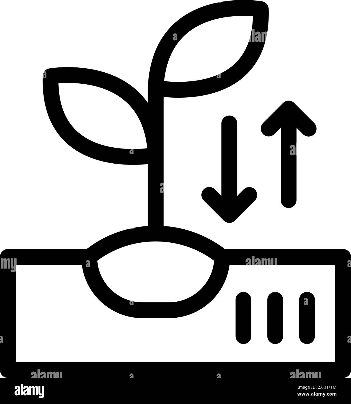 Line icon of a plant growing from a smart farming system showing root ...