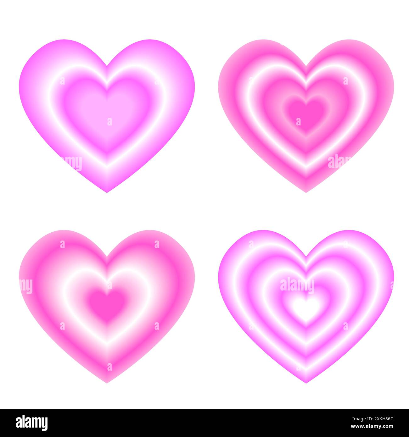 Pink gradient hearts. Radiating layers. Romantic symbols. Vector ...